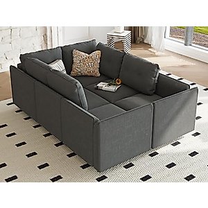 LLappuil Modular Sofa Sleeper Sectional Couch Convertible 6 Seater Modular Sectional with Storage, Black