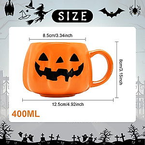 12 oz Halloween Pumpkin Mug Decorations, Happy Halloween Pattern Mug Ceramic Cute Pumpkin Coffee Cup Halloween Birthday Tabletop Drinkware Gifts for Adults Kids Women