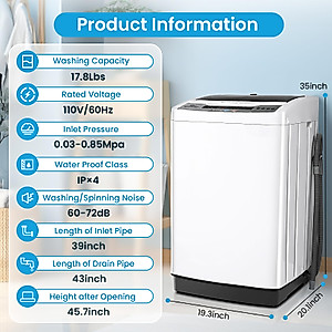 Nictemaw 2.4 Cu.Ft Portable Washing Machine, 17.8lbs Portable Washer Dryer Combo with Drain Pump, Full Automatic Portable Washer with 10 Programs 8 Water Levels LED Display for Apartments, RV, Dorms