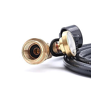 GasSaf 5FT Propane Tank Extension Hose with Gauge -Leak Detector Fit for Gas Grill, heaters & All Propane Appliances,Acme to Male QCC/POL Fittings