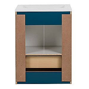 Spring Mill Cabinets Emlyn 24 Inch Bathroom Vanity with White Single Sink Top, 2-Door Cabinet, 1 Drawer, 24.5" W x 18.75" D x 32.89" H, Admiral Blue