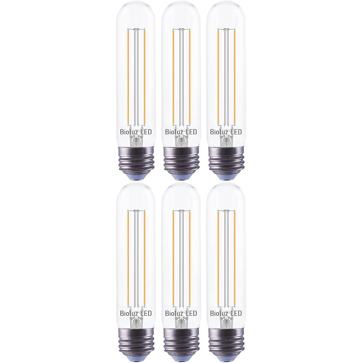 Bioluz LED 94 CRI T10 LED Bulb 40W (Uses only 5W) E26 Base Filament Bulb Soft White 3000K T10 LED Edison Bulb Works with Dimmable or Non-Dimmable UL-Listed Title 20 High Efficacy Lighting 6-Pack