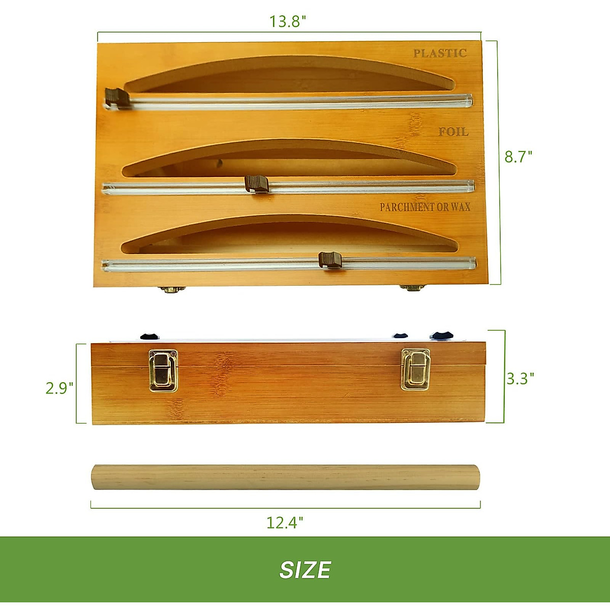 LownRain Bamboo Foil and Plastic Wrap Organizer, Plastic Wrap, Aluminum Foil and Wax Bamboo Dispenser for Kitchen Storage Organization Holder for 13" Roll (3-Slot,Arc)