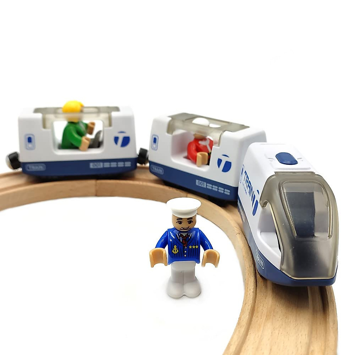 Battery Operated Broadcasting Train Magnetic Carriages Inter City Train Toys with Passenger and Driver for Wooden Train Track Toys Car for Toddlers 3 4 5 Year Old Kids (No-Include Battery Tracks)