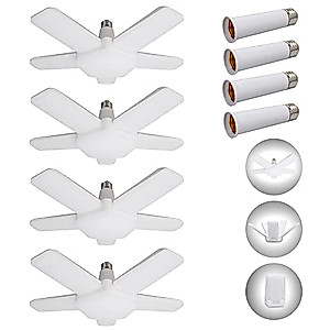 TUODAW LED Garage Lights 4 Pack, The New 100W Deformable LED Shop Lights with 5 Adjustable Panels, E26/E27 LED Ceiling Light, 10000LM 6500K Hight Bay Light for Basement Warehouse Workshop