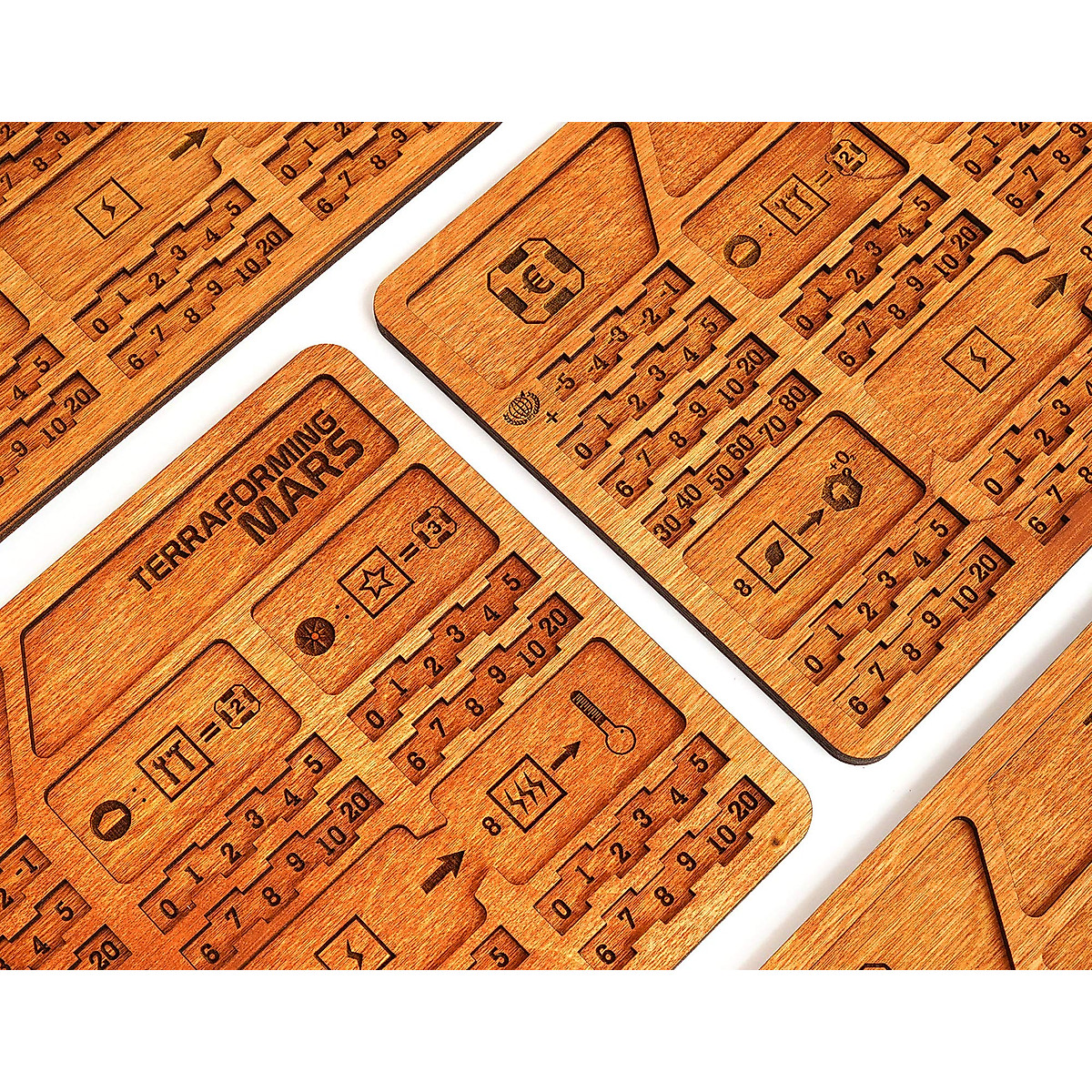 SMONEX 5 Wood Player Boards Compatible with Terraforming Mars Board Game - Gaming Organization with Player Trays Suitable for All Terraforming Mars Expansions