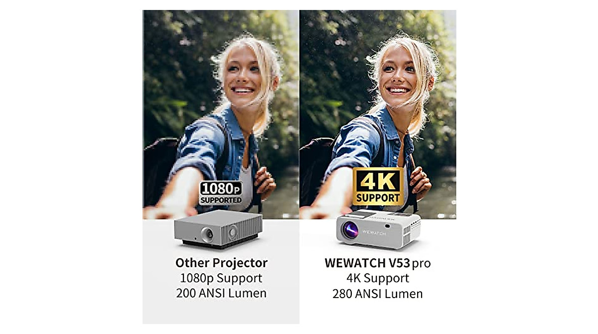 WEWATCH 4K FullHD WiFi6 Projector - Bright, Portable Home Theater