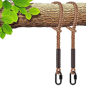 SELEWARE Hammock Straps, Tree Swing Rope, Hammock Chair Hanging Rope Kit W/Stainless Steel Carabiner Snap Hook Holds to 1000lbs, for Outdoor Playground Swings Hammock Yoga Boxing, 4 ft, 2 Pack