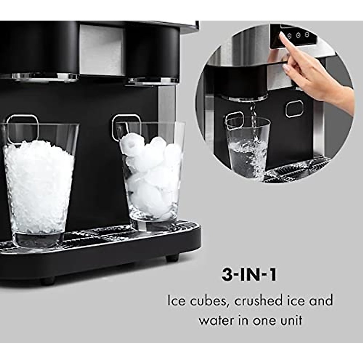 Frigidaire EFIC245-SS EFIC245 3-in-1 Countertop Crunchy Chewable Nugget Style Dual Ice Crusher and Cube Maker, Makes 33 Pounds in 24 Hours, 2 Sizes, with Water Dispenser and Line-in, Stainless Steel