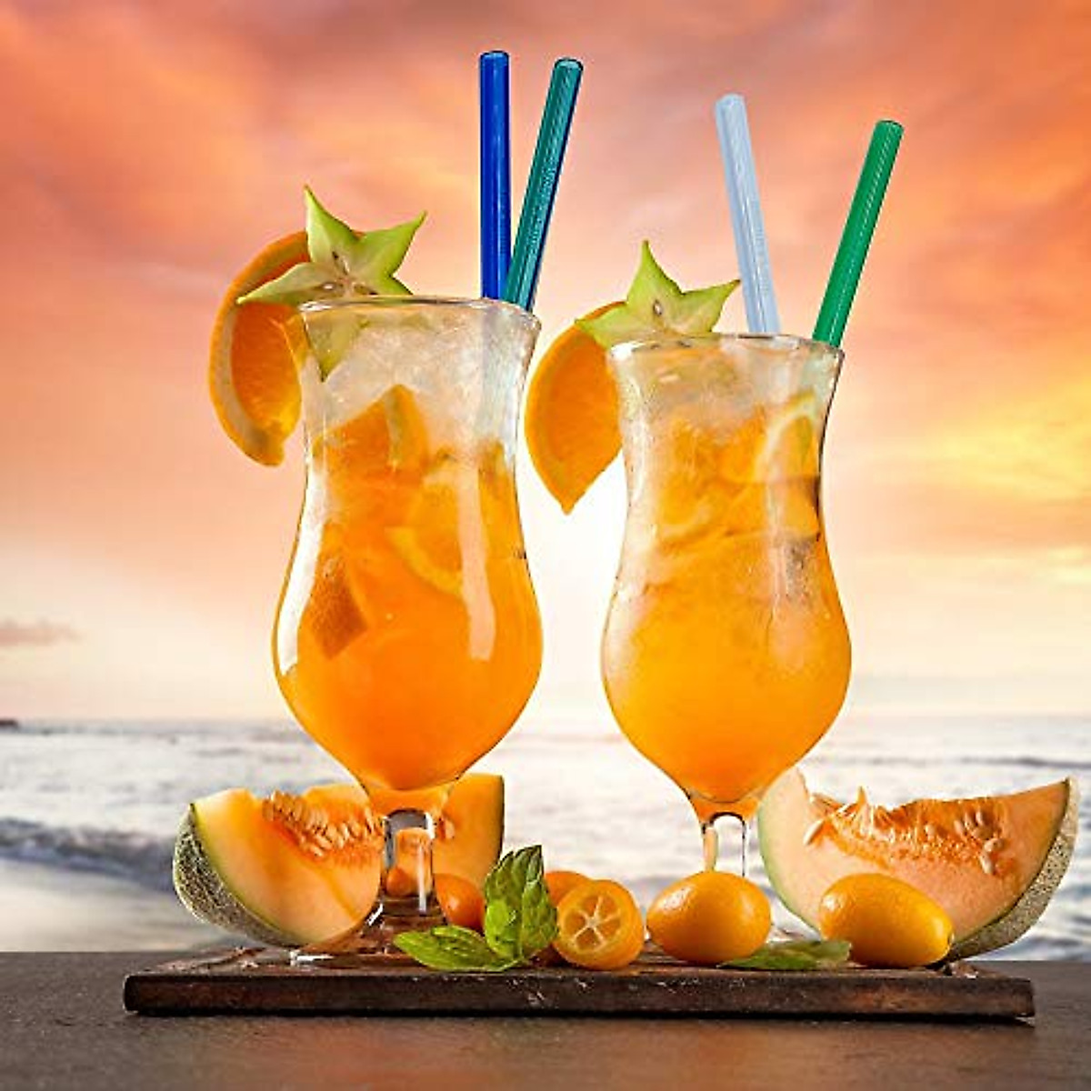 SHAKA LOVE Reusable Glass Drinking Straw Set- Stylish, Durable, Shatter-Resistant - Set of 5 Colorful Blue Glass Drinking Straws with Cleaning Tool & Travel Carry Bag (Ocean Blue, 9)