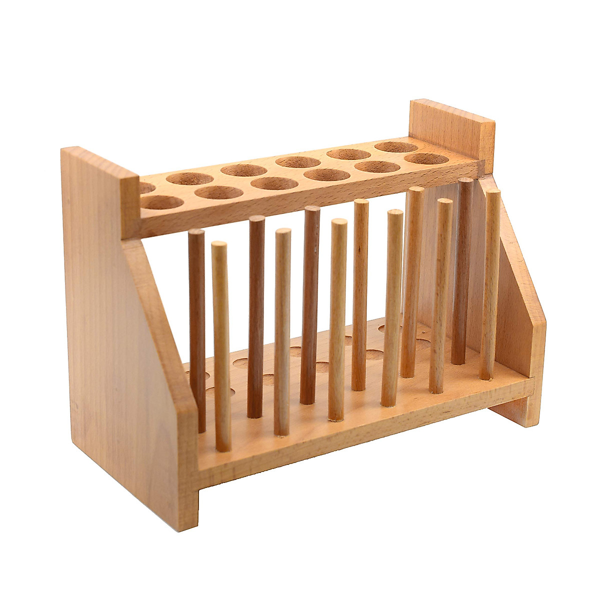 EISCO Wooden Test Tube Rack with 12 Draining Pins - Holds Tubes up to 25mm 9.3" Wide Premium Polished Wood Construction- Eisco Labs