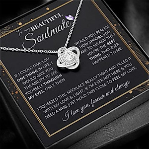 To My Smokin Hot Soulmate Necklace - Wife Gifts From Husband To My Wife Necklace, Gift for Her Romantic, Girlfriend Gifts Includes Message Card and Gift Box, Metal, Cubic Zirconia