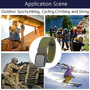 LionVII Men's Elastic Stretch Belts - Canvas Web Belt for Men with No-Metal Plastic Buckle for Work Sports, Breathable Adjustable [49" L x 1.5" W](Army Green)