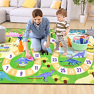 Chicrug Kids Dinosaur Playmats Educational Area Rugs, Kids Play Mat Carpet for Learning Numbers, Animals and Words for Children's Room Playroom Nursery, Kid's Floor Play Rug for Bedroom, 3x5 Feet