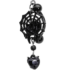 Body Candy Black Plated Steel Navel Ring Piercing Black Heart Spiderweb Reversible Dangle Belly Button Ring