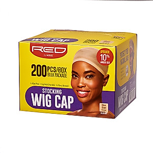 RED STOCKING WIG CAP, 200PCS Bulk Box Secures your hair, long lasting, stays in place, light, lightweight, breathable, wig comfortable (Beige)