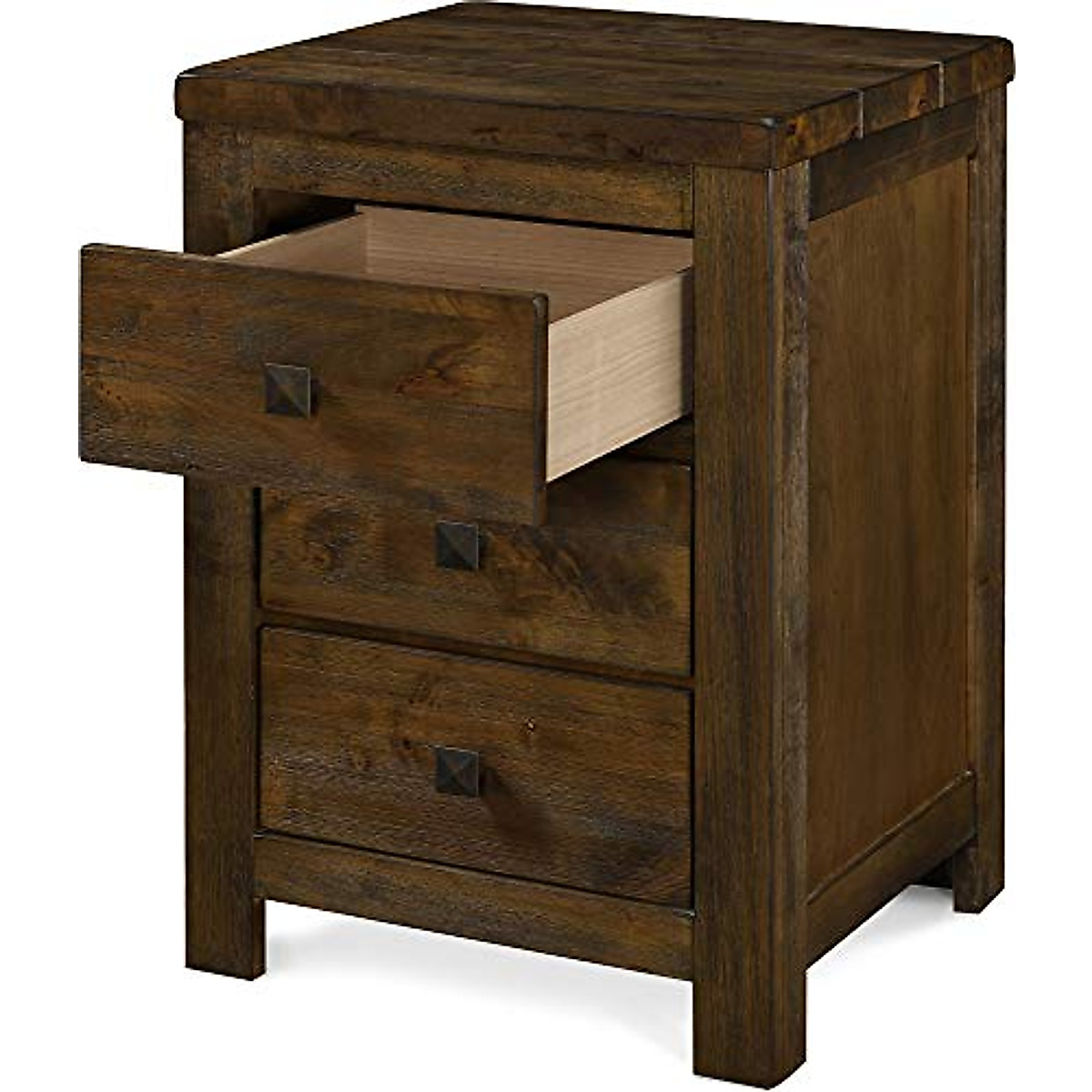 Finch Stratford Farmhouse Wooden Nightstand with 2 Drawers, Bedside End Table, Space Saving Design, Rustic Brown