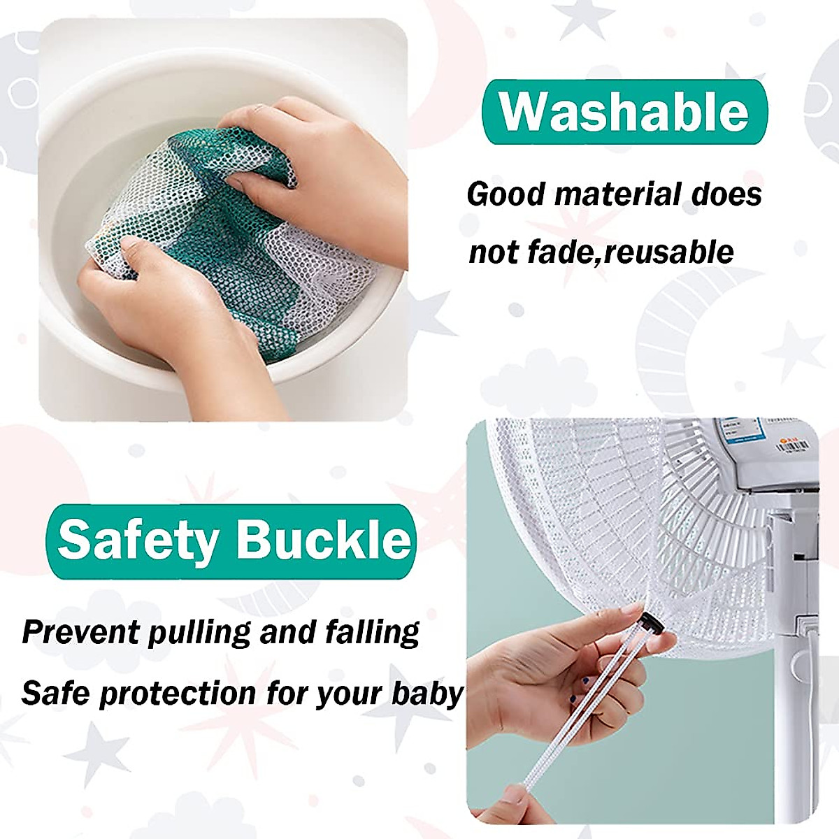 2 Pack Fan Cover Cartoon Fan Guard Net Safety Fan Filters Kid Finger Protector Summer Washable Children Finger Safety Fan Cover