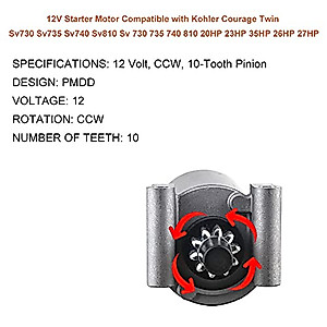 WATERWICH Starter Compatible with Kohler Courage Engines 20HP 23HP 25HP 27HP Cub Cadet 1045 1046 SLT1550 SLT1554 1050 Replace OE# 32-098-10-s 32 098 08-S, 3209801S, 3209803S, 3209804S, 32 098 03-S
