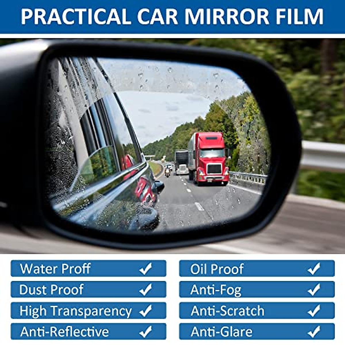 Tallew 20 Pcs Waterproof Car Mirror Film Set, 12 Pcs Waterproof Mirror Film for Car, 2 Pcs Car Side Mirror Rain Guard, 2 Pcs Blind Spot Mirrors 4 Pcs Scraper and Cleaning Cloth for Most Car Truck Suv