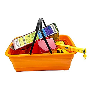 SAMMART 8L (2.1 Gallon) Collapsible Basket with Handle - Portable Outdoor Picnic Basket / Crater - Foldable Shopping Bag (Golden Yellow+Mandrain Red+Rose Pink (Set of 3))