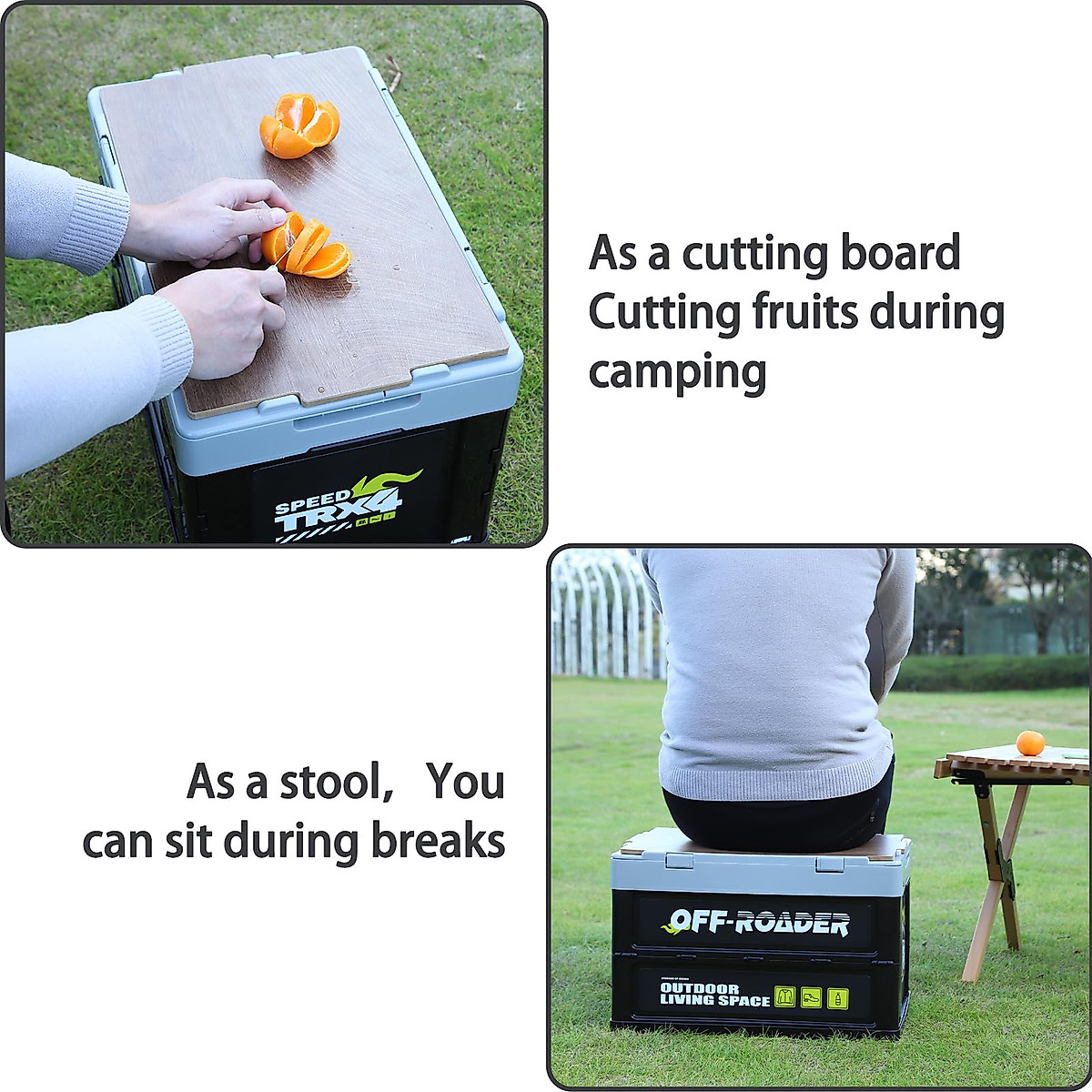 Espera 45L Collapsible Storage Bins,Camping Storage Box,1Pcs Grey Heavy Duty Reusable Moving Boxes,Foldable Storage Boxes with Wooden Lid for Clothes,Toy and Shoe