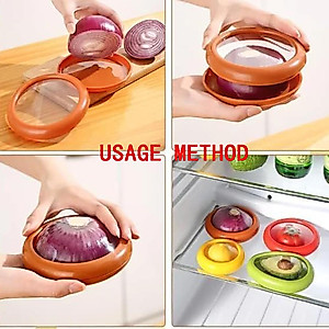 4PCs Silicone film cover+ABS Fruit and Vegetable Storage Containers Set for Fridge, Onion Storage Container, Avocado keeper,Tomato Saver,and Lemon holder reusable food savers