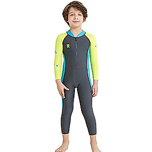 AIWUHE Kid's Full Body Swimwear Boys&Girls One Piece Swimsuit Long-Sleeve Water Sports Rash Guard UPF 50+ Sunsuit Sets Gray 2-3T S