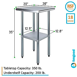 20" X 20" Stainless Steel Work Table | Metal Food Prep Table | NSF | for Home & Business