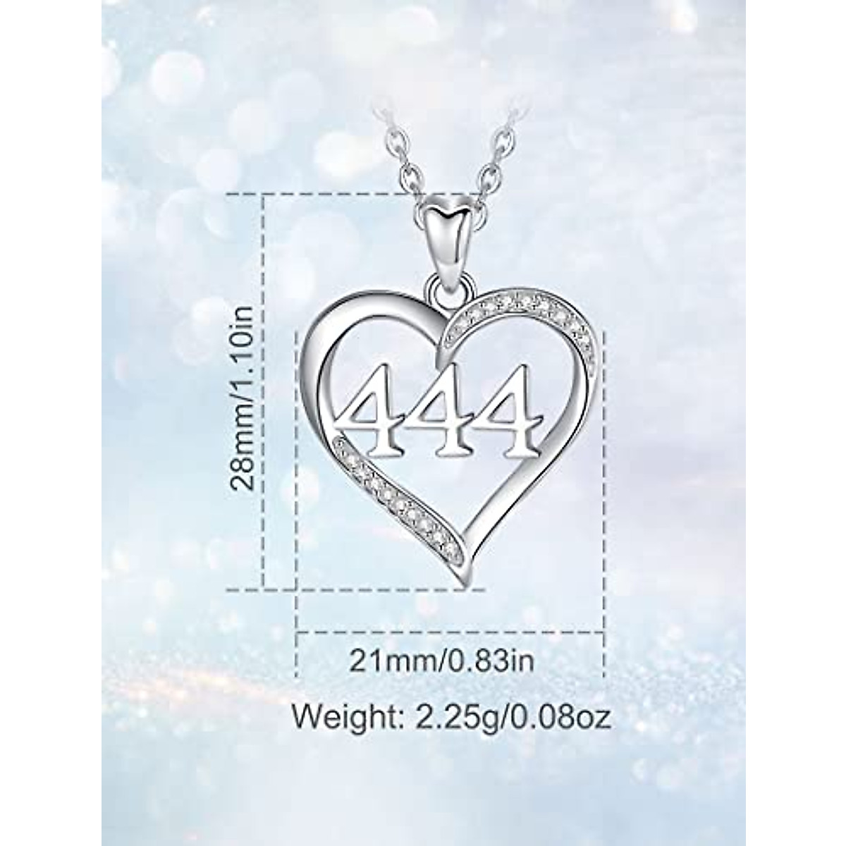 INFUSEU 444 Necklace Angel Number Sterling Silver Dainty Heart Pendant for Women Teen Trendy Numerology Jewelry Birthday Gifts for Girlfriend Daughter