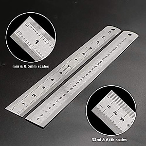 ACXMKEX 12 Inch Stainless Steel Ruler, 1 Pack Metal Ruler, Machinist Ruler with Centimeters And Inches - 1/64, 1/32, mm and .5 mm Metric Ruler