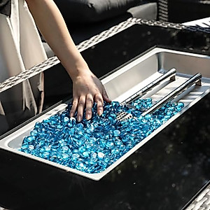 High-Craft 43'' Rectangular Patio Propane Fire Pit Table Gray PE Wicker 55,000 BTU H-Burner Dural Heating Outdoor Firepits 8mm Glass Top & Aluminum Frame Anti-Rust with Cover & Windguard