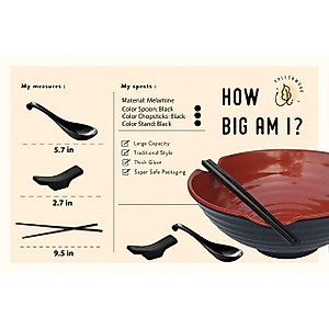 12 Pieces Ramen Set: 4 Black Spoons, 4 Chopsticks And 4 Stand rest. Asian Soup Spoons. Unbreakable Melamine Made. Perfect For Japanese And Chinese Food: Ramen, Wonton, Sushi, Miso, Rice, Pho Soup.