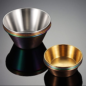 maiwalk Dessert Bowls Set of 8 Stainless Steel Cereal Bread Ice Cream Round Seasoning Bowl Sauce Dishes Small Bouillon Cups Appetizer Plates (Gold, 3.94 inch)