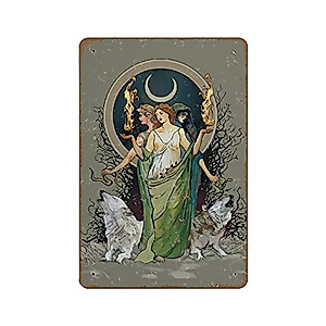 NOMELY Moon Goddess Hecate Poster Painted Wiccan Tapestry Hecate Witchy Painted Print Novelty Tin Metal Sign Plaque Bar Pub Vintage Retro Wall Decor Home Group Porch 8"x12"