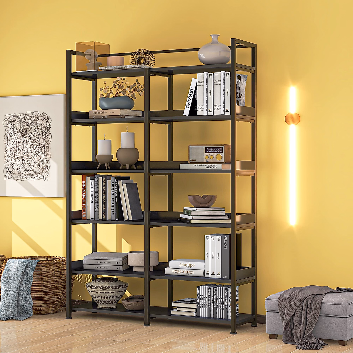 Merax 6-Tier Tall Bookshelf Bookcase, Freestanding Open Large Vintage Industrial Storage and Display Shelves for Home Office