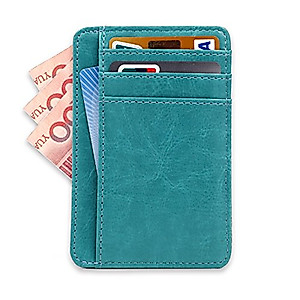 kandouren Slim RFID Blocking Leather Front Pocket Wallet for Women & Girl,Money Clip,Credit Card Holder Case(Green Van Gogh Flower)