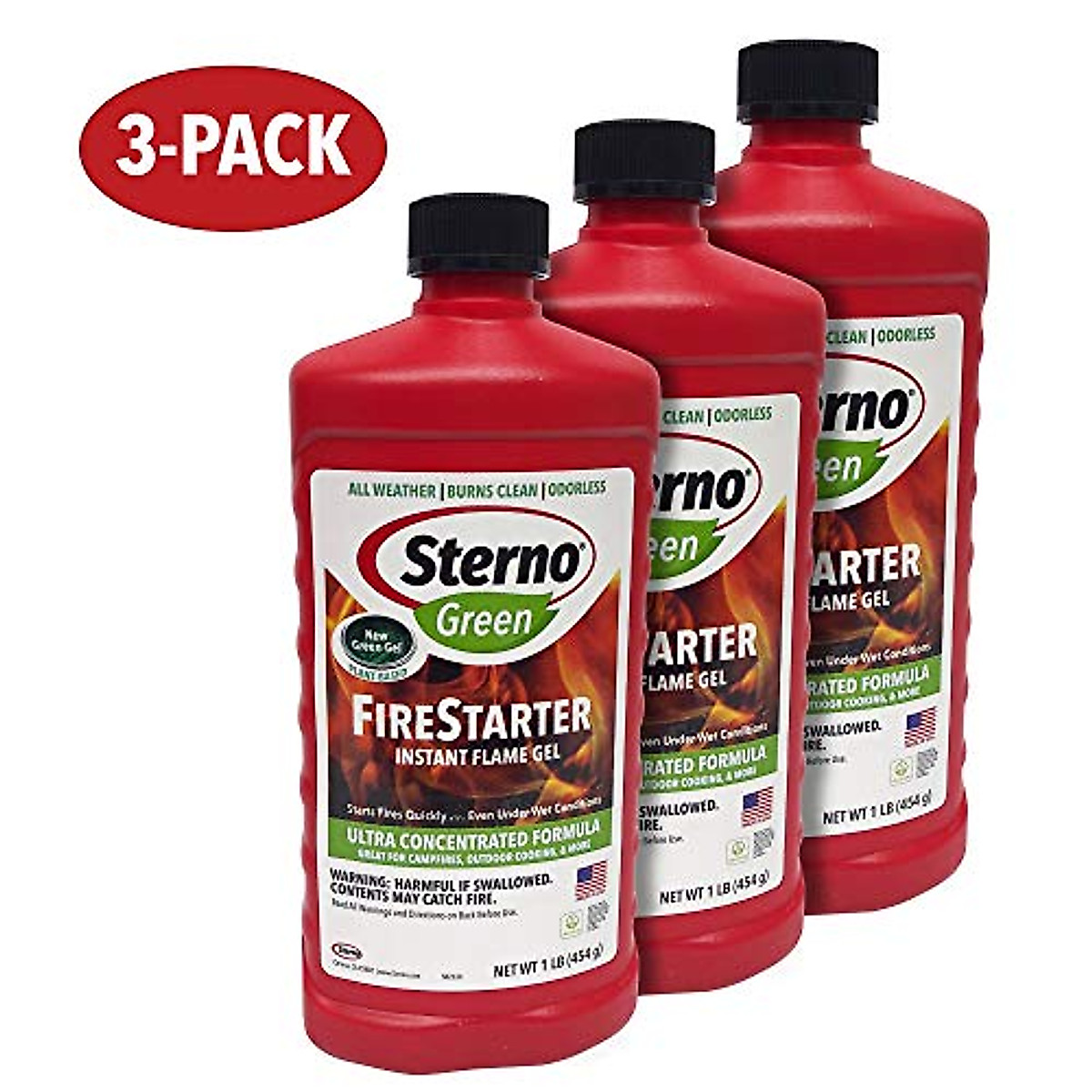 Sterno Fire Starter All-Weather, All Purpose Instant Flame Gel 3-Pack, Ideal for Charcoal, Fire Pits, Campfires, Bio-Mass Stoves