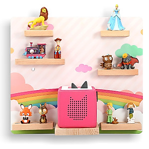 OUKNAK Floating Shelf for Toniebox, Wall Mount Magnetic Wooden Shelf with Carrying Case Compatible with Tonie Audio Player Figures Character for Children Baby's Room (Rainbow)