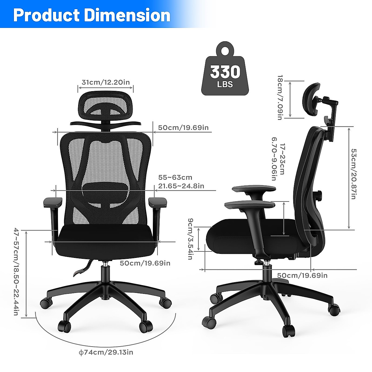 MUNNAR Ergonomic Office Chair, Home Office Desk Chairs, Comfy Mesh Office Chair, Computer Desk Chair Gaming Chair with Adjustable Lumbar Support, Headrest and Armrest, SGS Certified Gas Cylinder