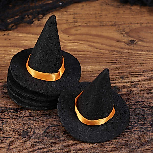 6pcs Mini Felt Witch Hats Handmade Wine Bottle Decor for Halloween Party Favors DIY Hair Accessories Crafts (Red)