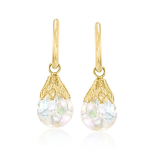 Ross-Simons Floating Opal Hoop Drop Earrings in 14kt Yellow Gold