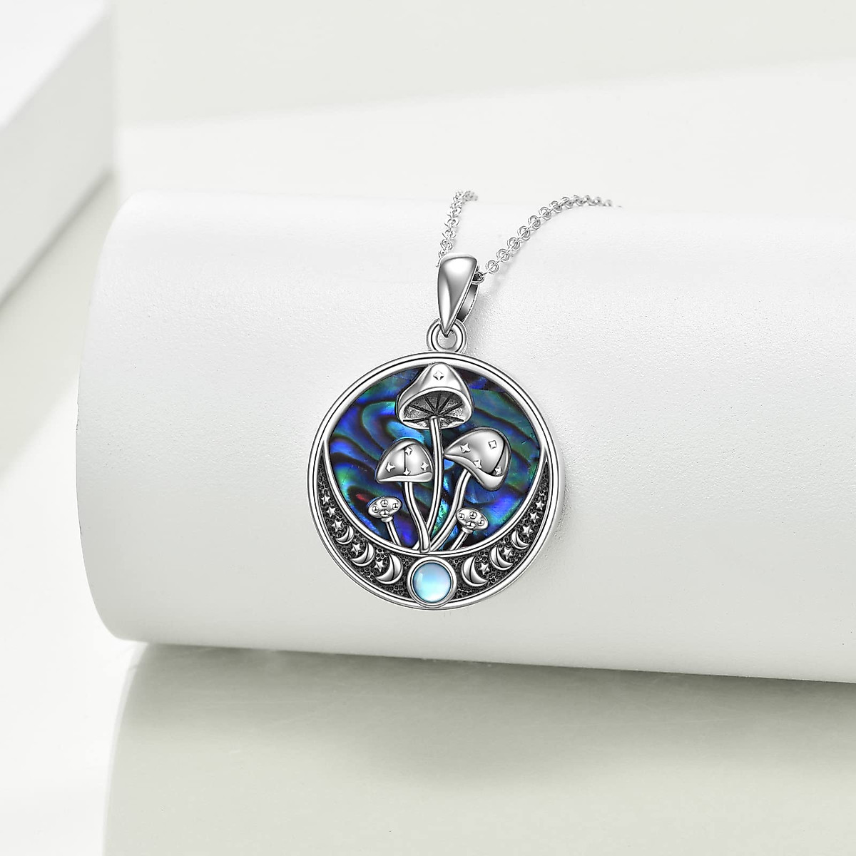 ONEFINITY Mushroom Necklace Moonstone Sterling Silver Moon Phase Pendant Necklace Jewelry Birthday Gifts for Women