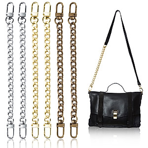 Luinabio 6 Pieces Purse Chain Strap Purse Strap Extender Metal Flat Bag Chain Straps Crossbody Replacement with Buckles Replacement Accessories for Handbags Wallet Clutch Satchel(Bronze, 7.9 Inches)