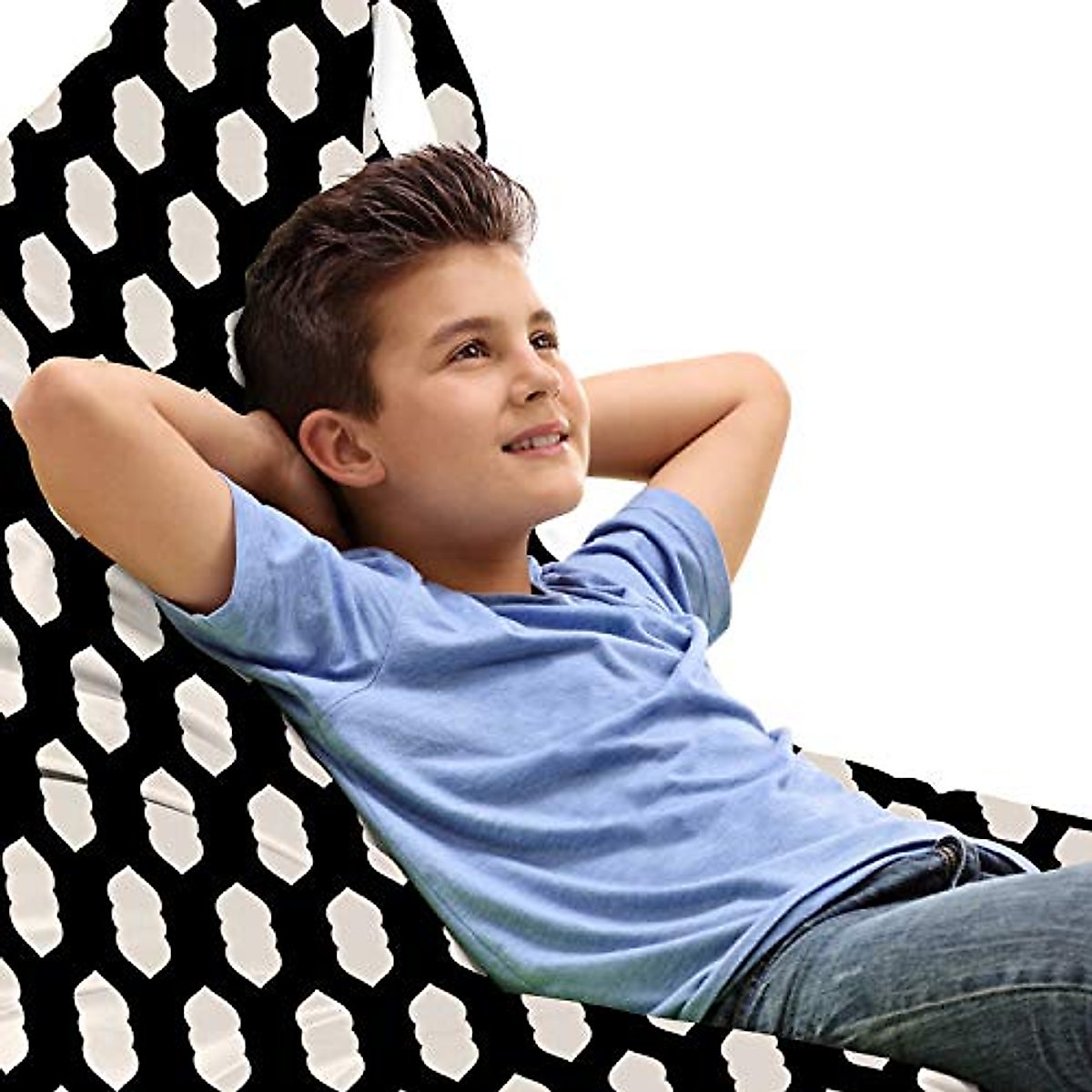 Ambesonne Geometric Lounger Chair Bag, Curved Shapes Inspired in Oriental Style Traditional Architecture, High Capacity Storage with Handle Container, Lounger Size, Charcoal Grey and Ivory