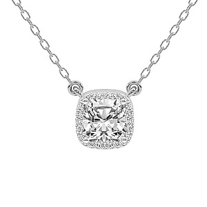 FRIENDLY DIAMONDS Diamond Pendant Necklace For Women | 3 Carat IGI Certified Cushion Shape Lab Grown Diamond | Flaire Halo Lab Diamond Pendant Necklace In 18K White Gold | FG-VS1-VS2 Quality
