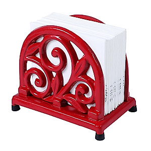 MEIGUI Napkin Holder, Cast Iron Metal Napkin Holder Stylish, Functional for Kitchen Dining Tables, Paper Napkin Holder with Country Design, Napkin Holder Keep Napkins Within Reach, Red