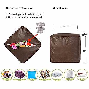 ROTOT Ottoman Pouf Square Shape, Foot Rest Faux PU Leather, Unstuffed Bean Bag Shell for Storage Solution, Hassock Pouffe Decoration for Living Room Balcony Office Outdoor (Chest Nut)