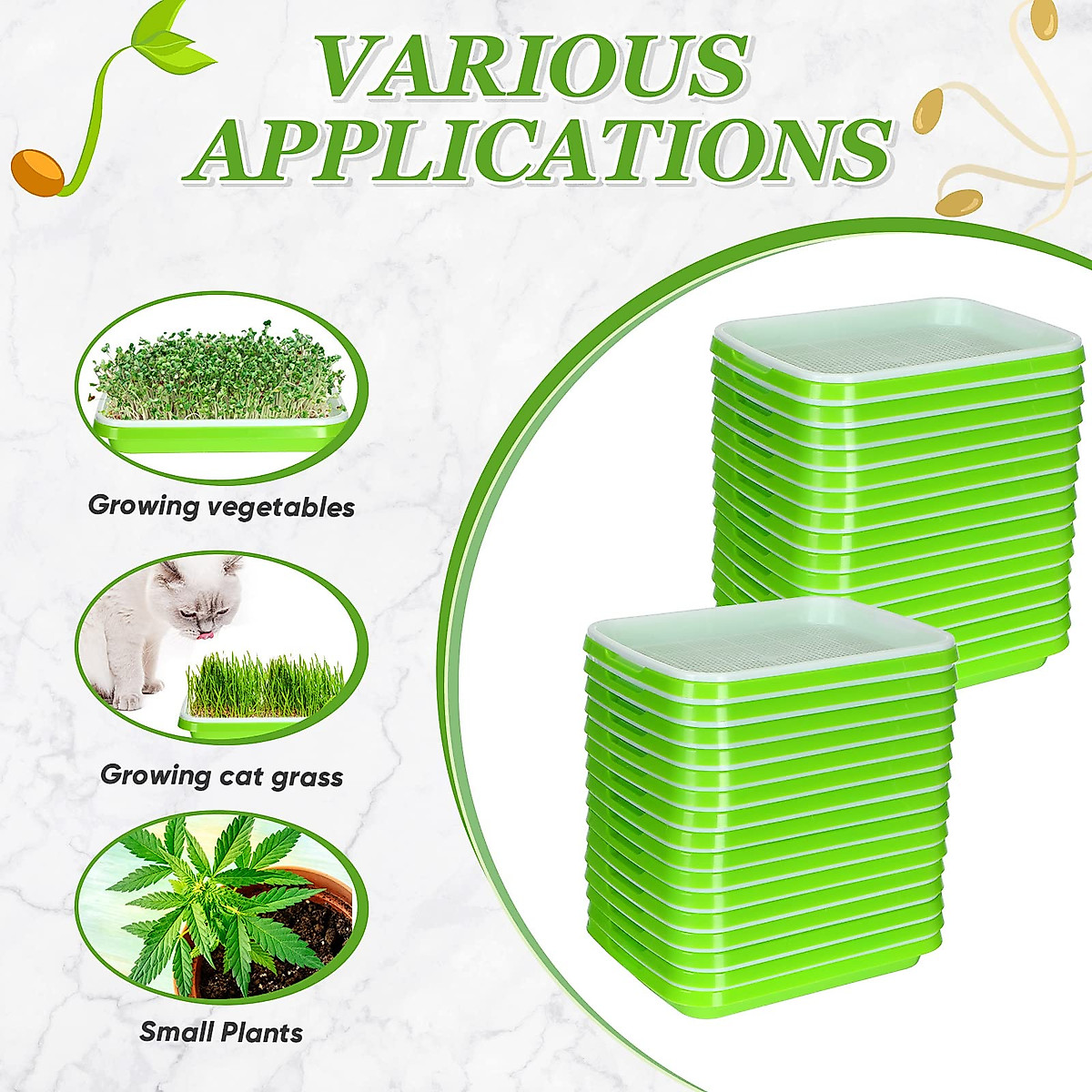 Eaasty 16 Pcs Seed Sprouter Tray with Drain Holes Seed Germination Propagation Trays Healthy Wheatgrass Microgreens Growing Trays Beans Nursery Sprouting Tray(12.2 x 9.06 x 1.77 Inch, Without Lid)