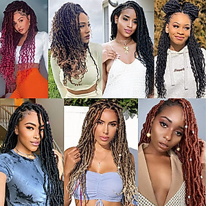 Goddess Locs Crochet Hair - 6 Packs 20 Inch Wavy Faux Locs Crochet Hair for Black Women, Ombre Faux Locs Crochet Hair with Curly Ends Synthetic Braids Hair Extensions (20Inch, T1B-27#)